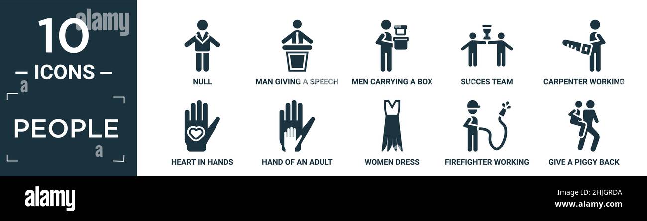 filled people icon set. contain flat null, man giving a speech, men ...