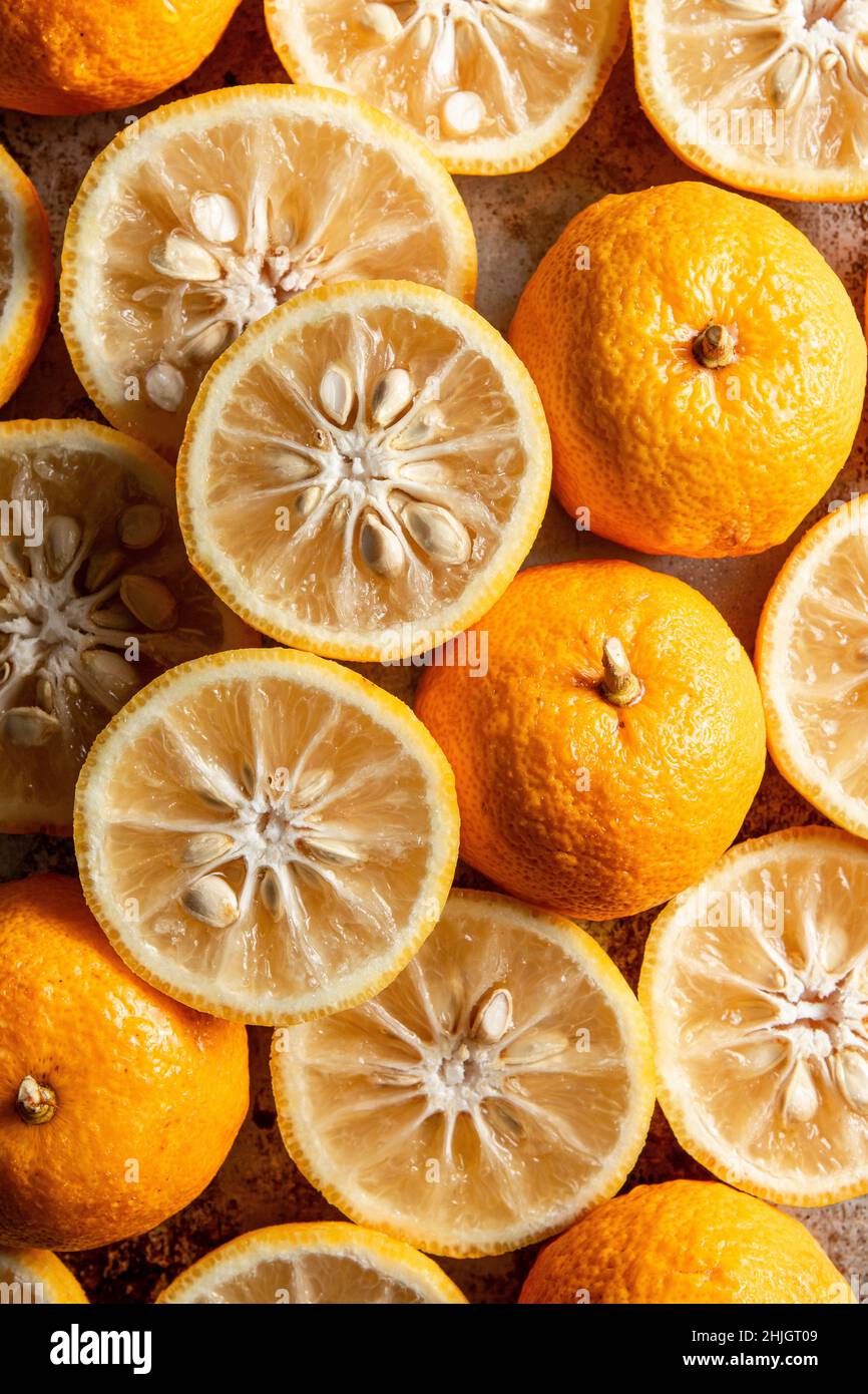 Yuzu Citrus Flat Lay Fruit Stock Photo - Alamy