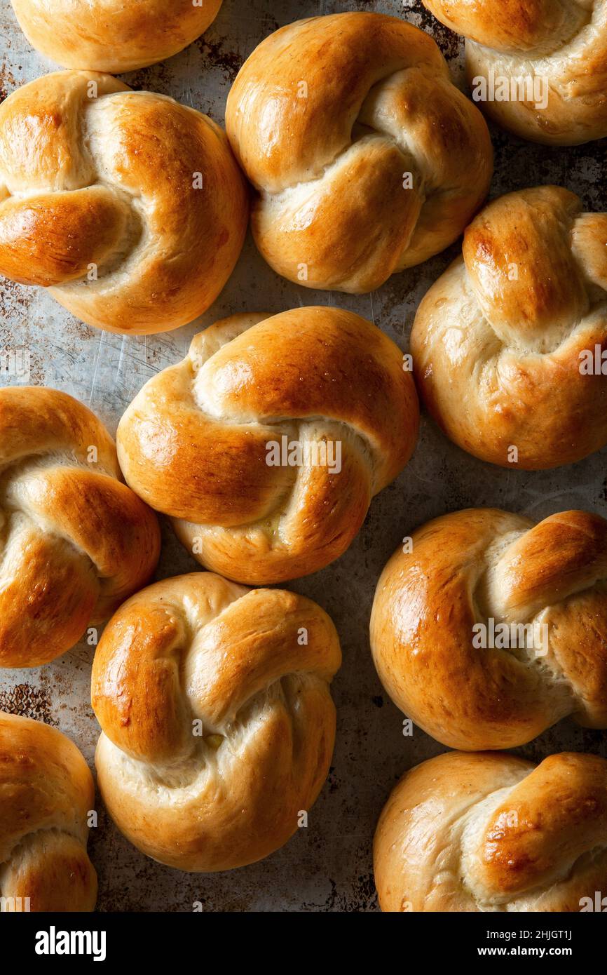 Dinner Bread Roll Knots Stock Photo - Alamy