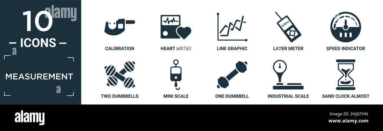 filled measurement icon set. contain flat calibration, heart meter ...