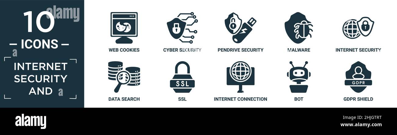 filled internet security and icon set. contain flat web cookies, cyber ...