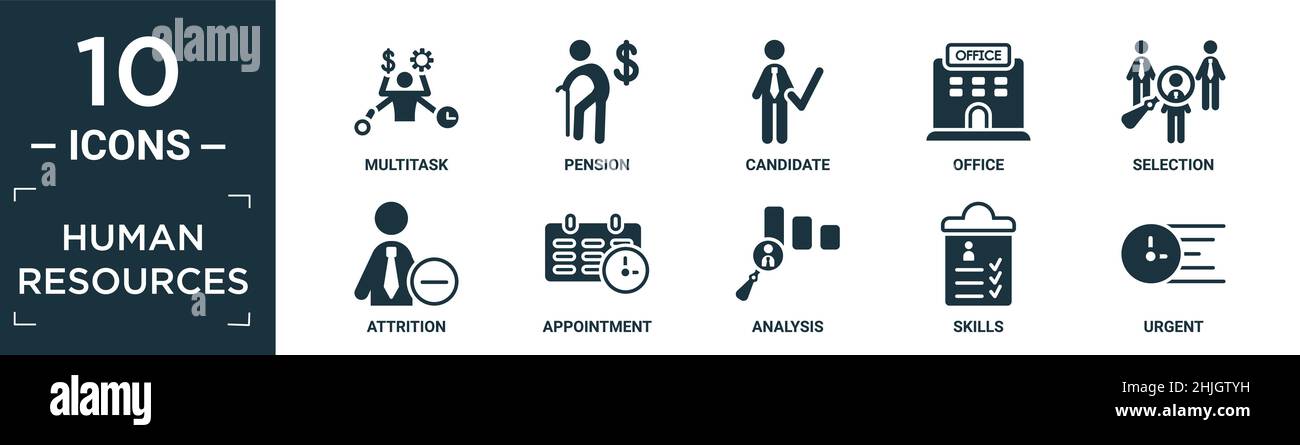 filled human resources icon set. contain flat multitask, pension ...