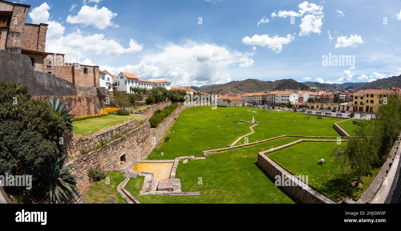 Aerial beautiful landscape view of green grass fields, houses mountains ...