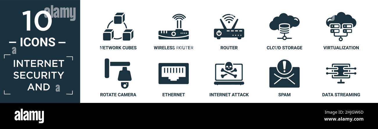 filled internet security and icon set. contain flat network cubes ...