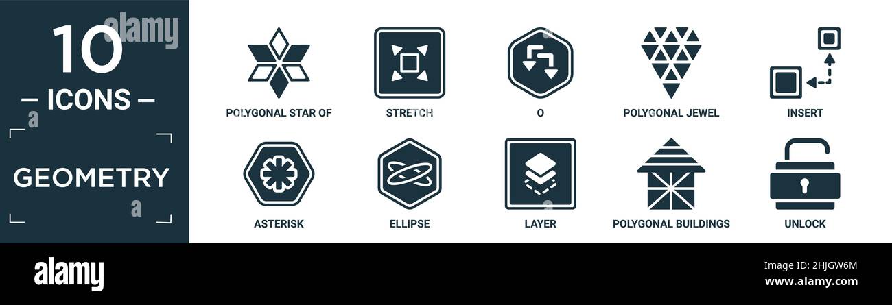 filled geometry icon set. contain flat polygonal star of six points ...