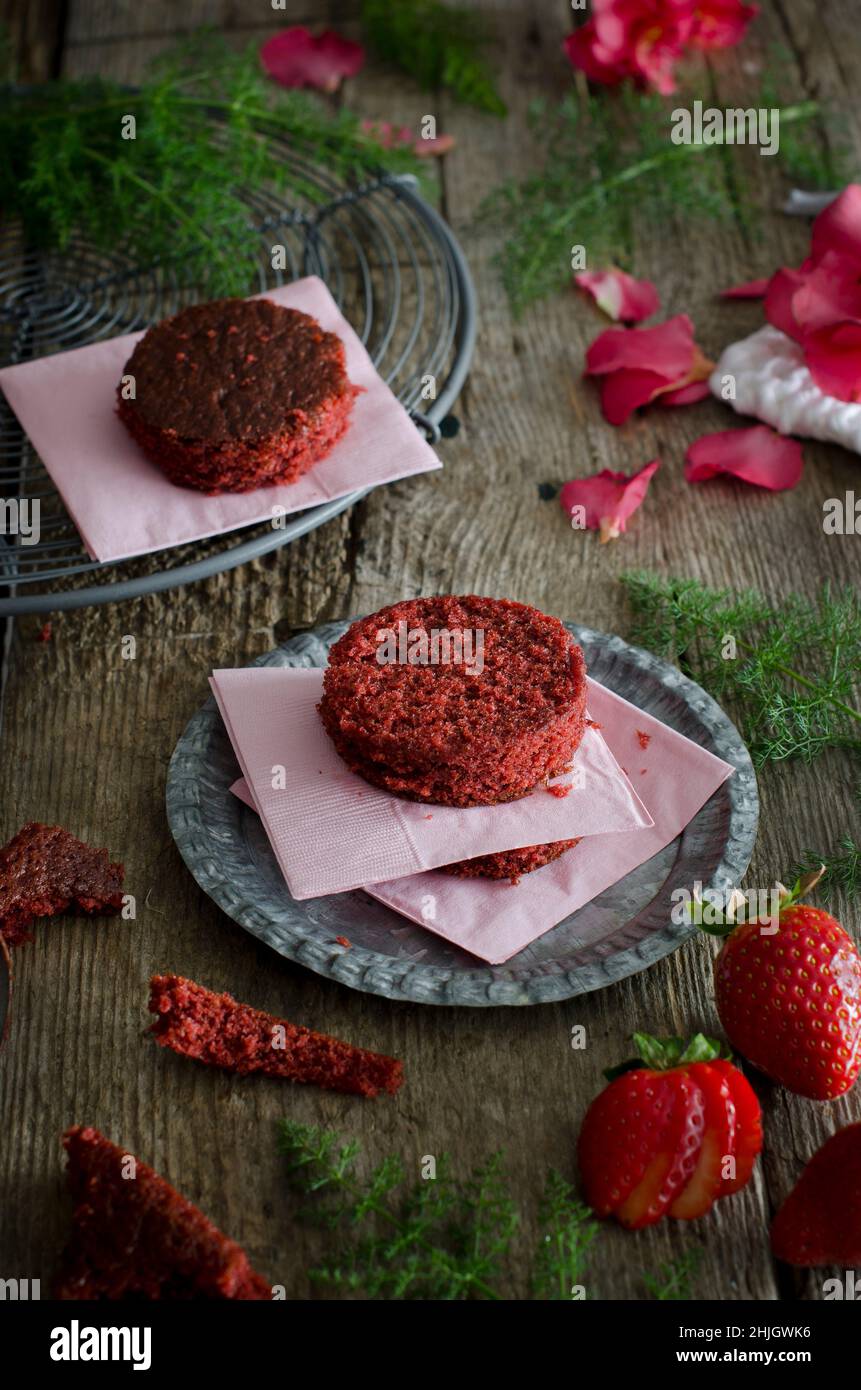 Sponge cake for Red velvet triffle Stock Photo - Alamy