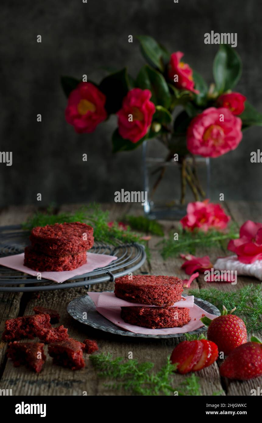 Sponge cake for Red velvet triffle Stock Photo - Alamy