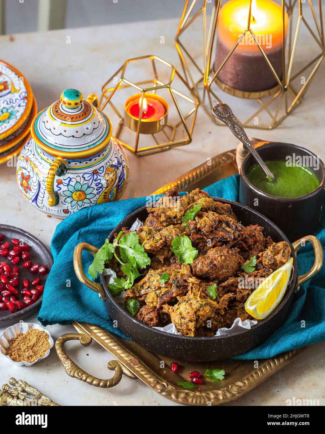 Indian pakora served as a meal on a table Stock Photo - Alamy