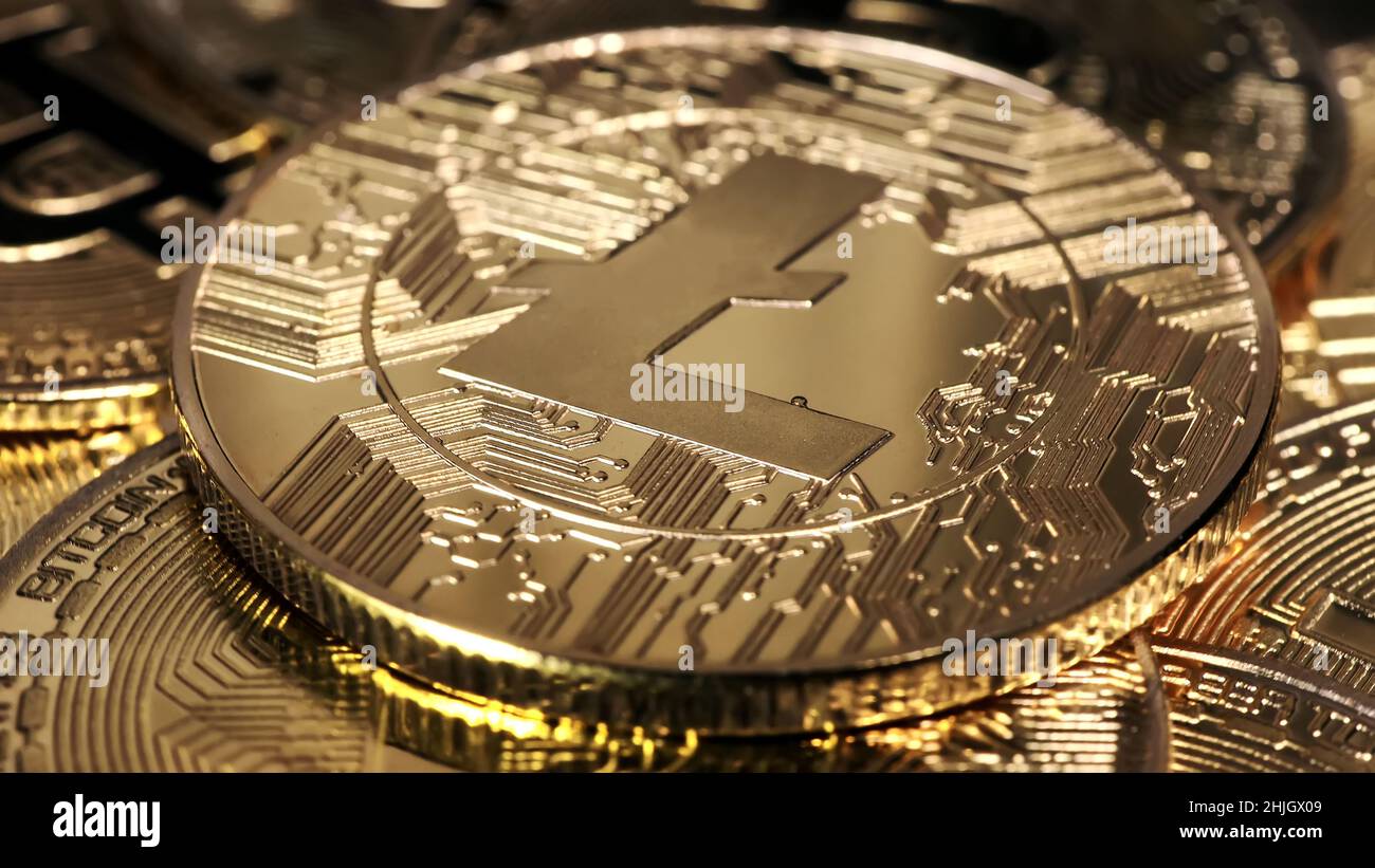 Litecoin LTC coin on bitcoins background, cryptocurrency investing ...