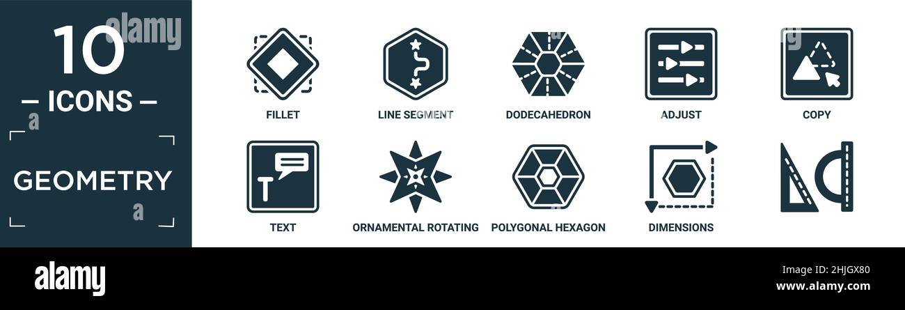 filled geometry icon set. contain flat fillet, line segment ... filled geometry icon set. contain flat fillet, line segment ...