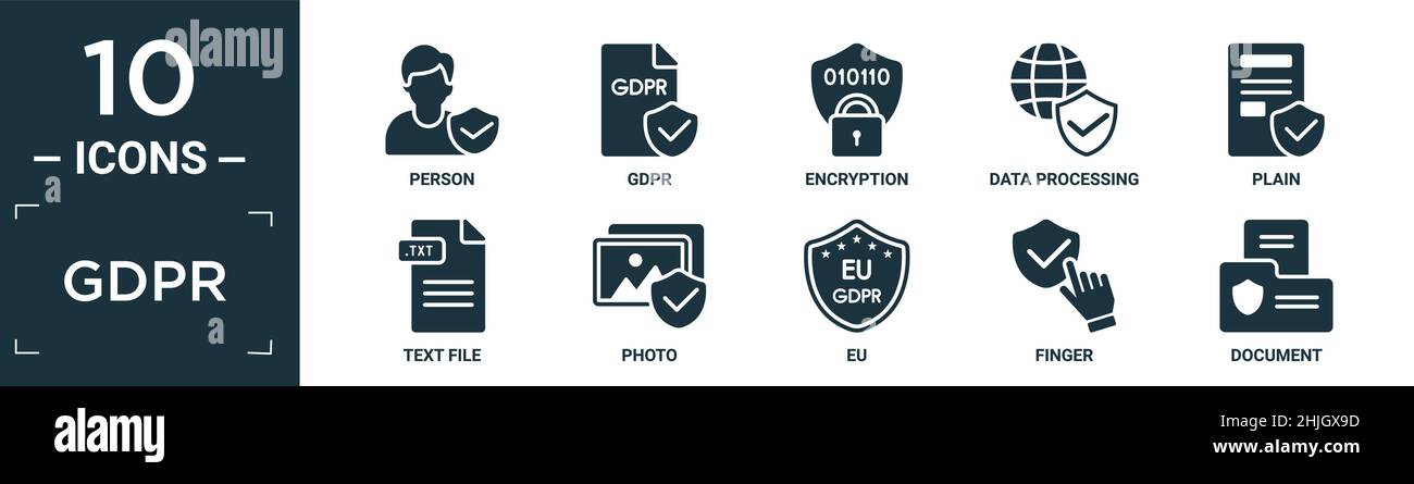 filled gdpr icon set. contain flat person, gdpr, encryption, data ...