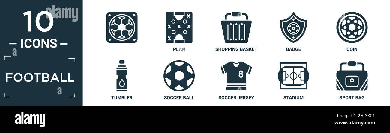 filled football icon set. contain flat , plan, shopping basket, badge ...
