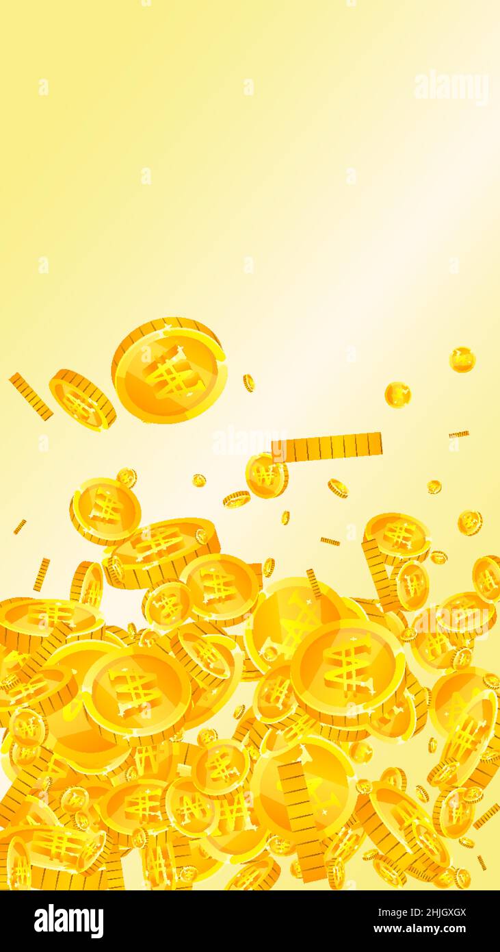 Korean won coins falling. Pleasing scattered WON coins. Korea money ...