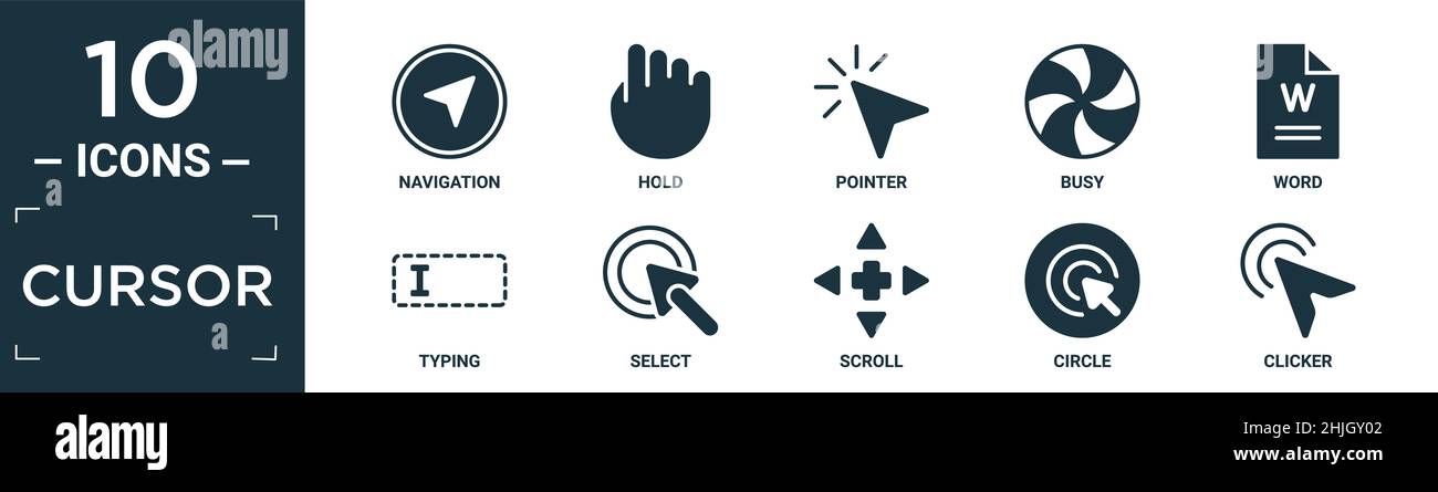 filled cursor icon set. contain flat navigation, hold, pointer, busy ...
