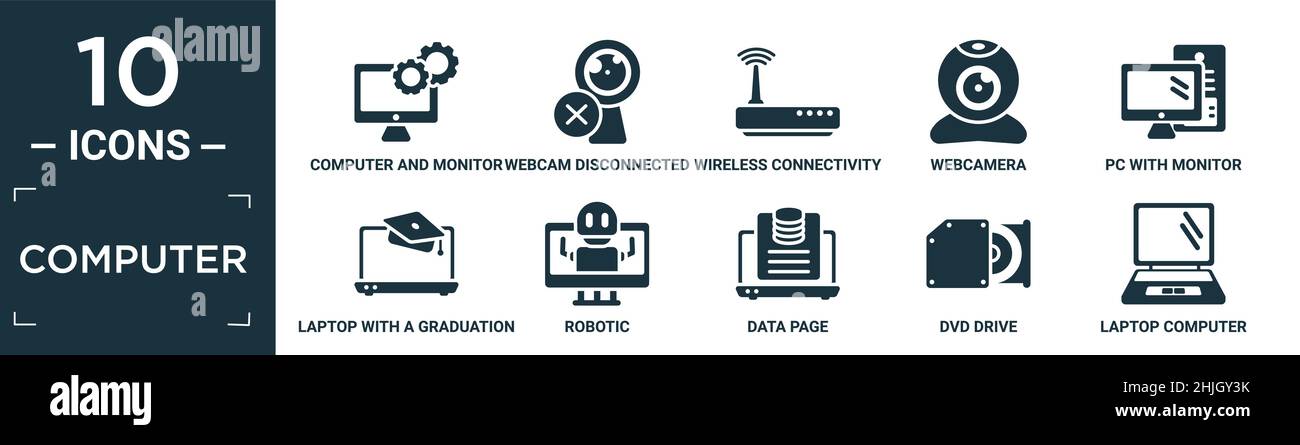 filled computer icon set. contain flat computer and monitor tools ...