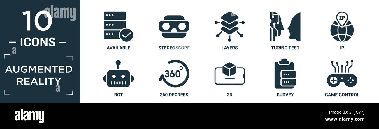 filled augmented reality icon set. contain flat available, stereoscope ...