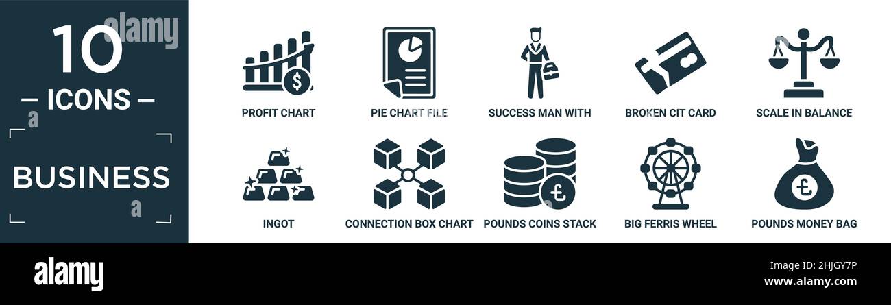 filled business icon set. contain flat profit chart, pie chart file ...