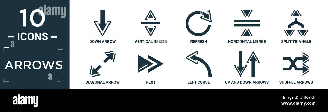 filled arrows icon set. contain flat down arrow, vertical resize ...