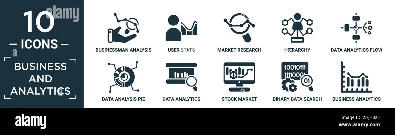 filled business and analytics icon set. contain flat businessman ...