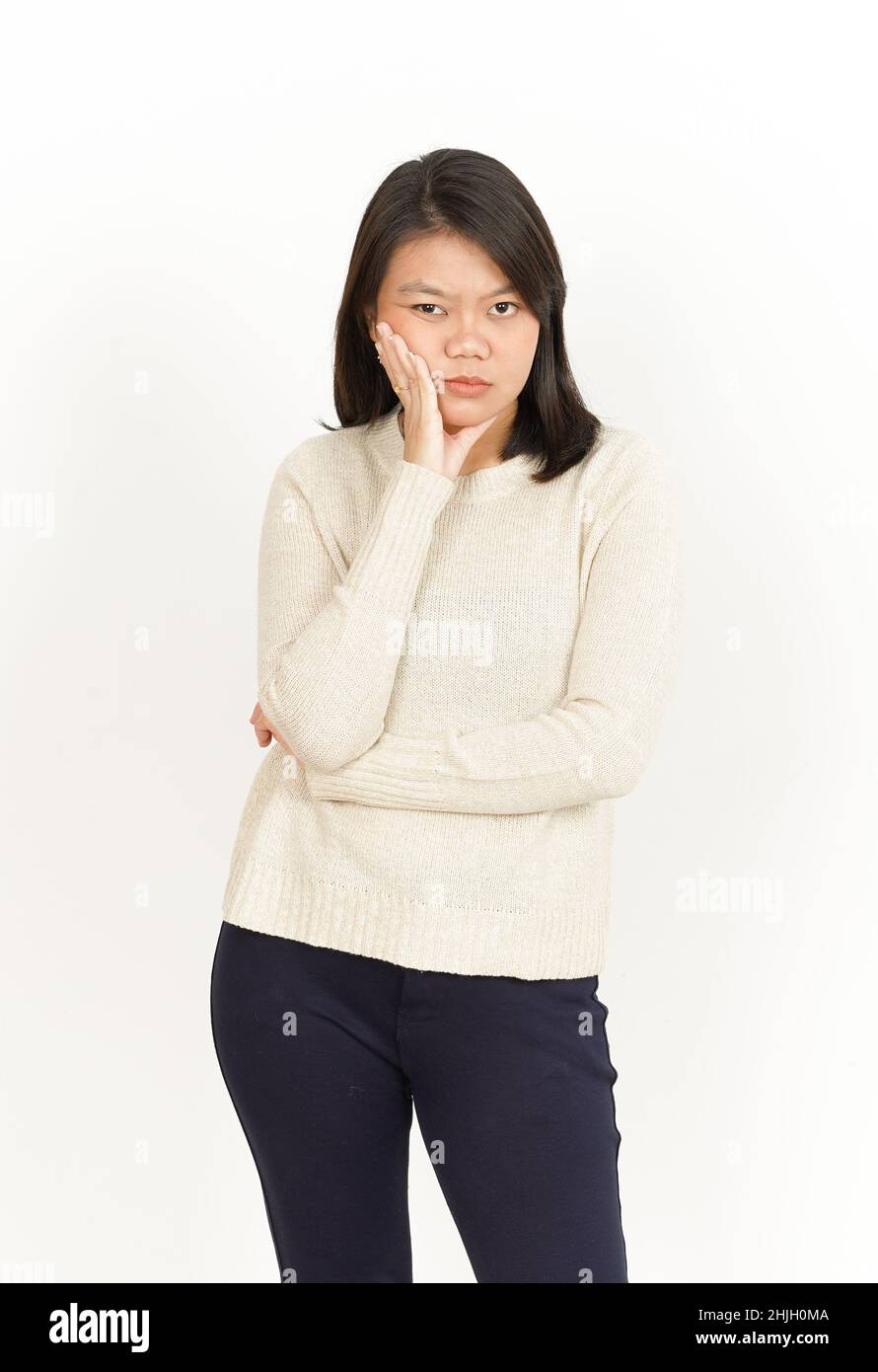 Boring Gesture of Beautiful Asian Woman Isolated On White Background ...