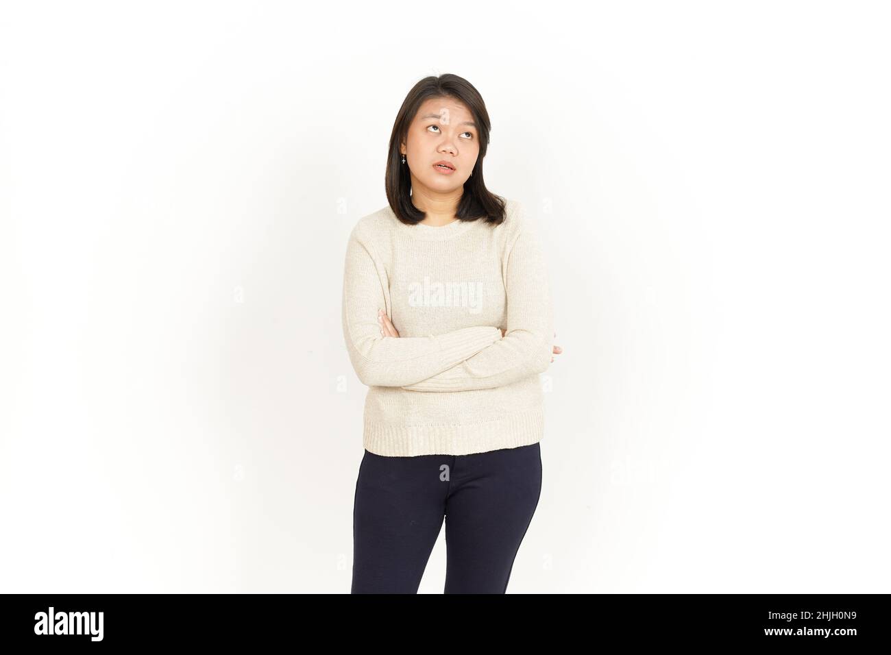 Boring Gesture of Beautiful Asian Woman Isolated On White Background ...