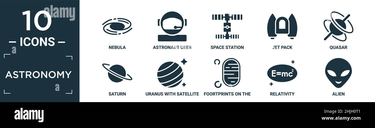 filled astronomy icon set. contain flat nebula, astronaut user, space ...