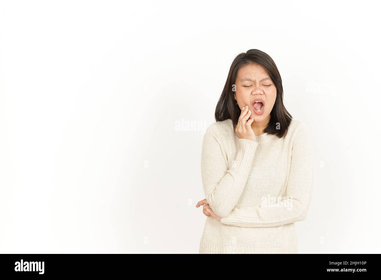 Toothache of Beautiful Asian Woman Isolated On White Background Stock ...