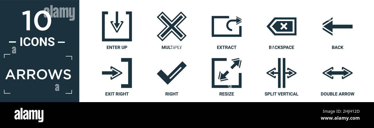 filled arrows icon set. contain flat enter up, multiply, extract ...