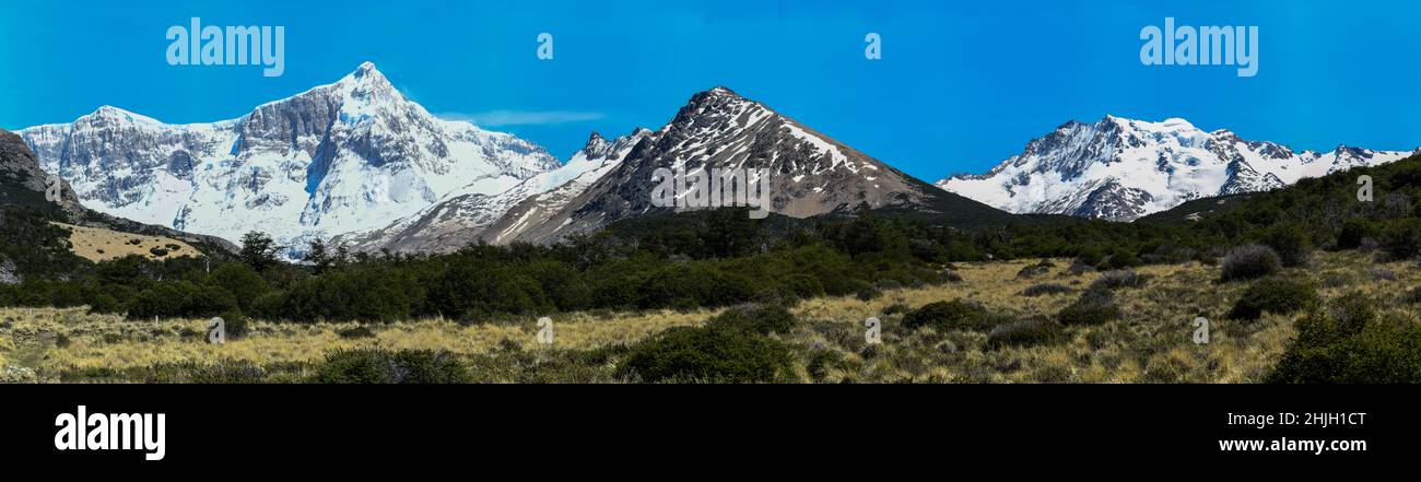 Panoramic view of snowcapped peaks Cerro San Lorenzo and Cerro Hermoso ...