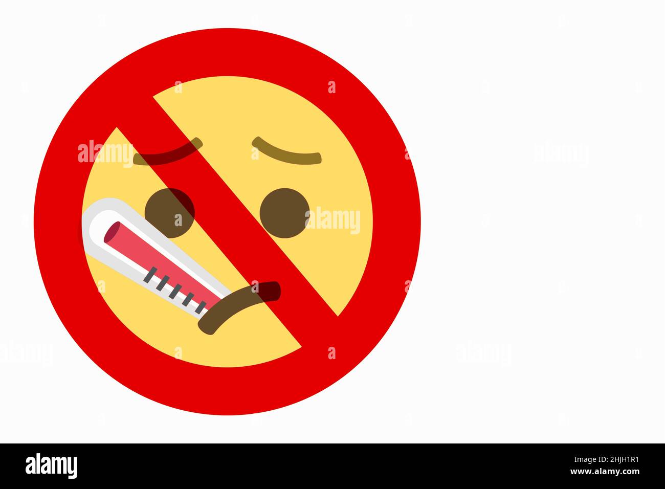 prohibition sign against face with thermometer emoji on white ...