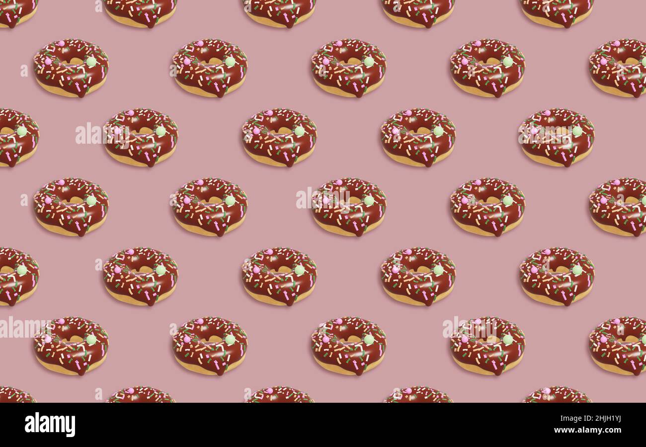 Appetizing donut pattern with chocolate icing, covered with colorful ...