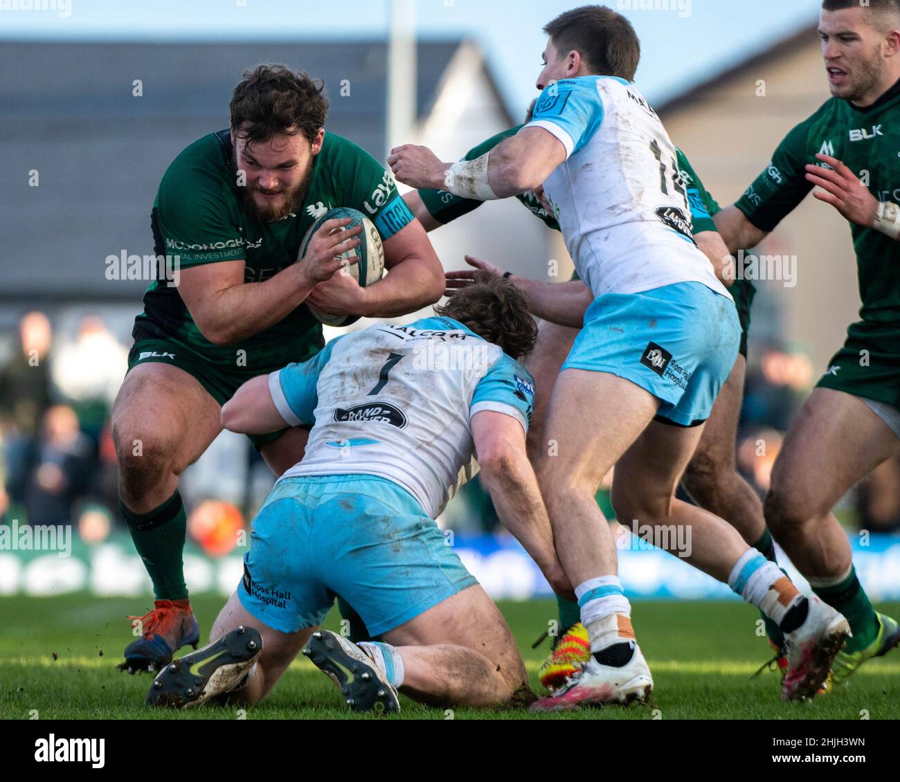 Galway, Ireland. 30th Jan, 2022. Greg McGrath of Connacht tackled by ...