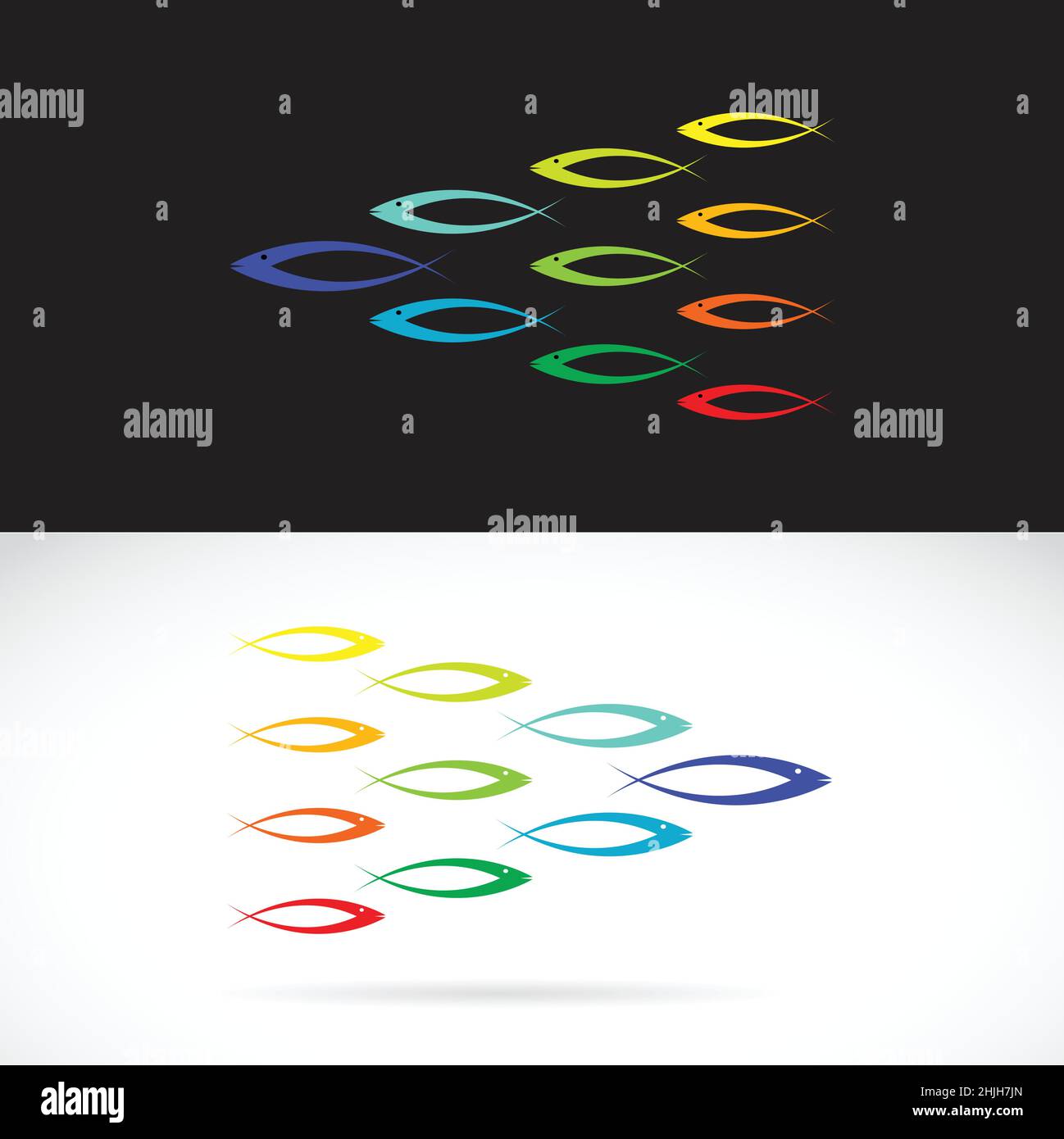 Vector images of the design of fish. Teamwork concept. Easy editable ...