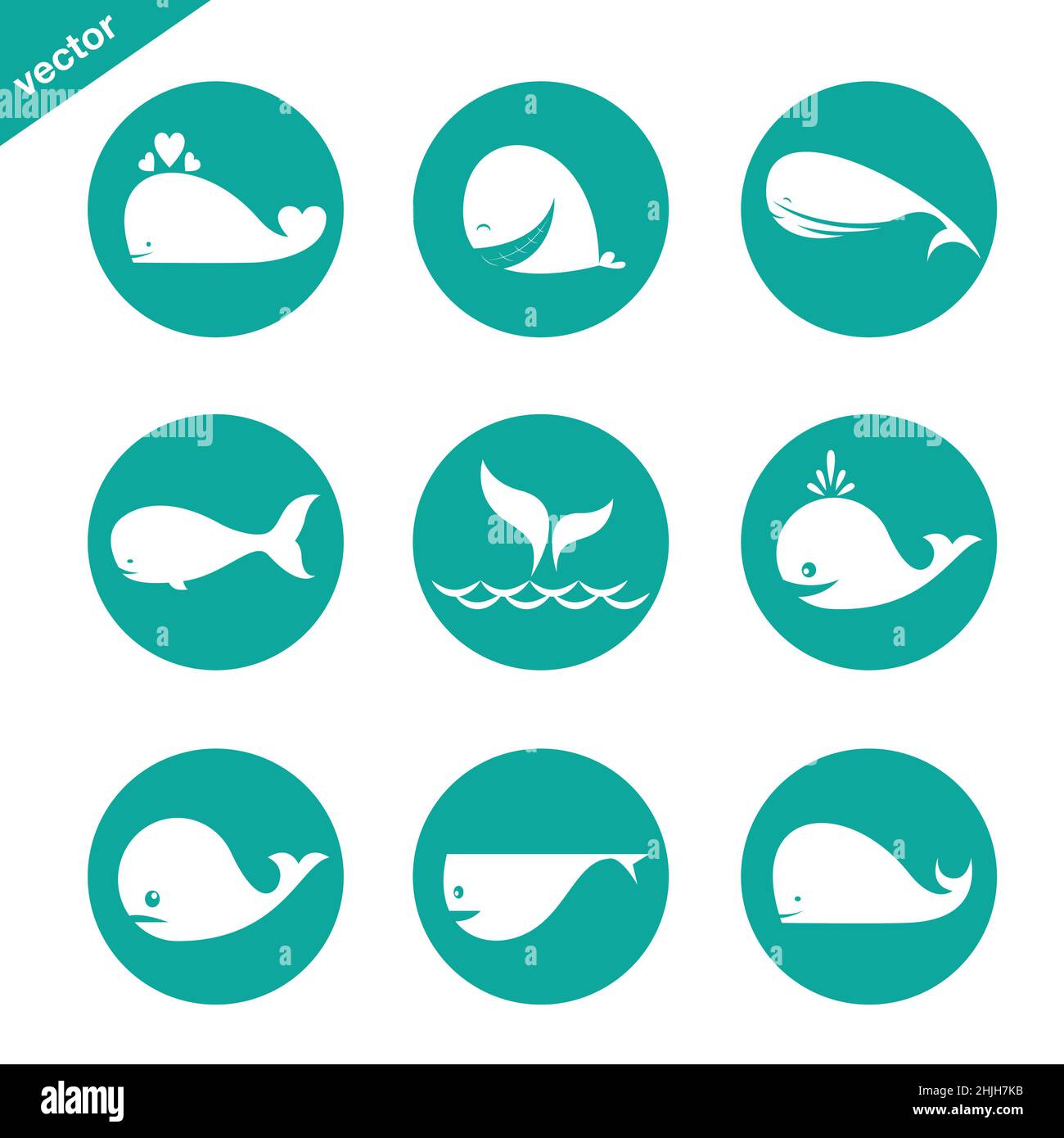 Vector group of whale in the circle on white background. Easy editable ...