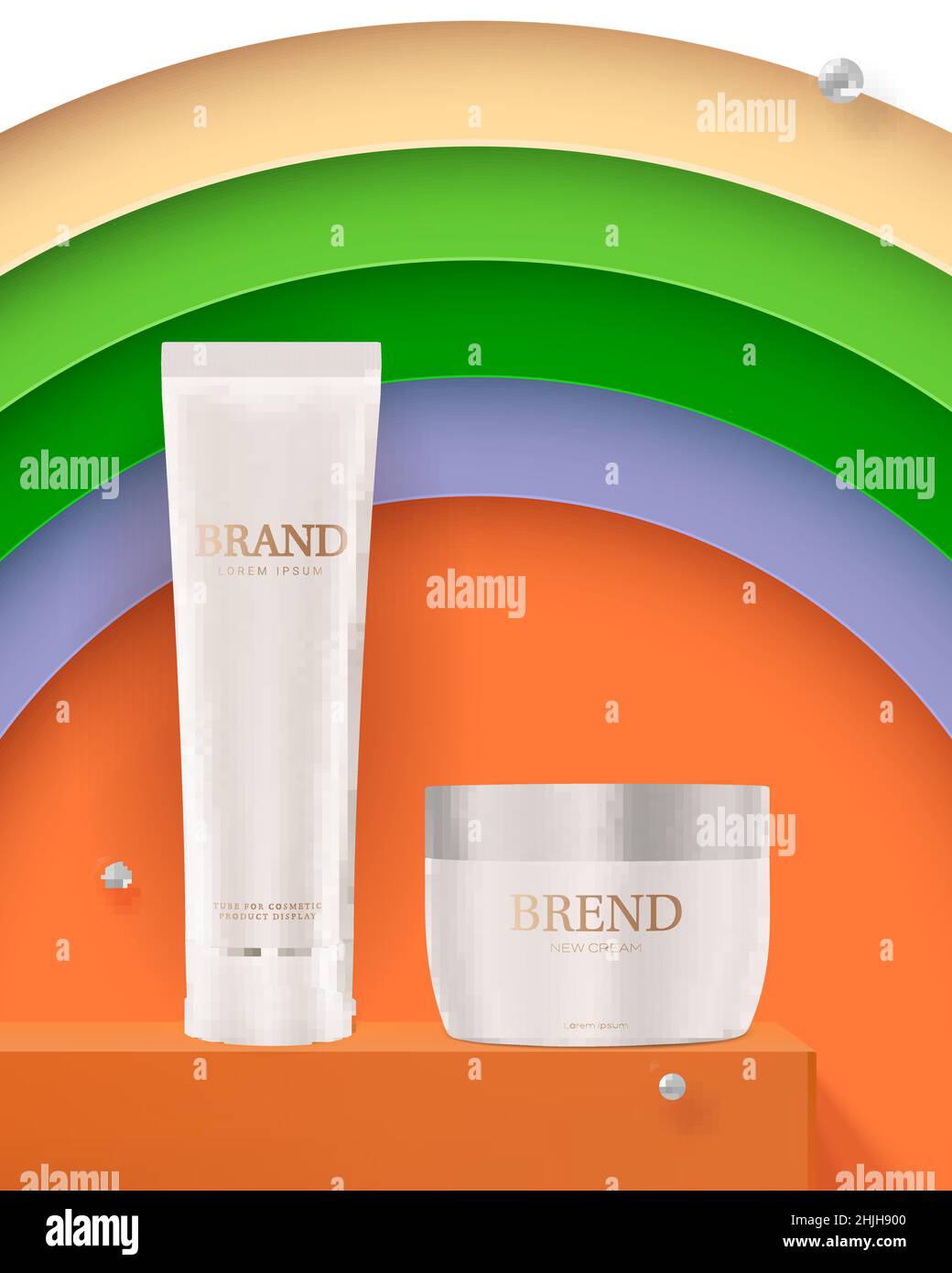 Jar and tube of cosmetic cream ads banner. Multi color layered paper ...