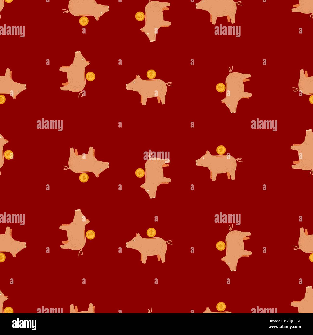 Piggy bank seamless pattern. Funny financial toy background. Repeated ...