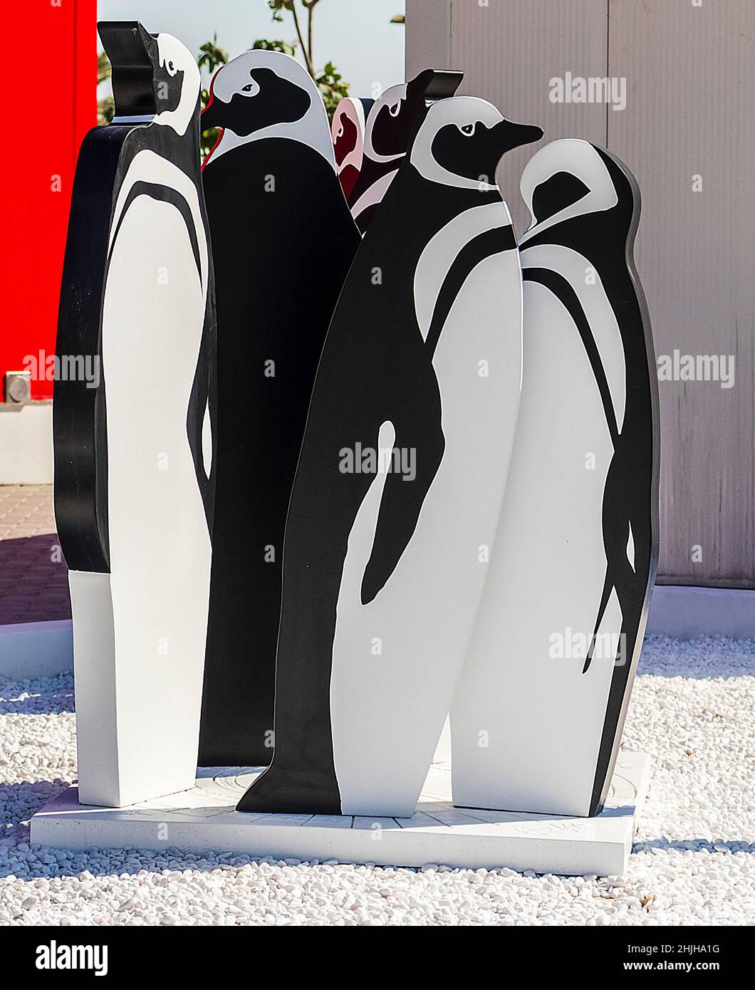 Outdoor penguin figurines installation Stock Photo - Alamy