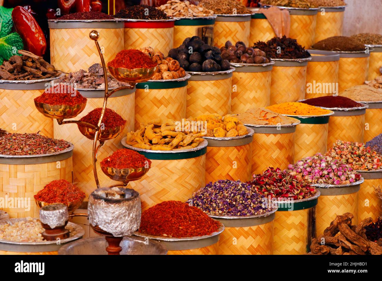 arabian spice and herbs market stall with wide selections Stock Photo ...