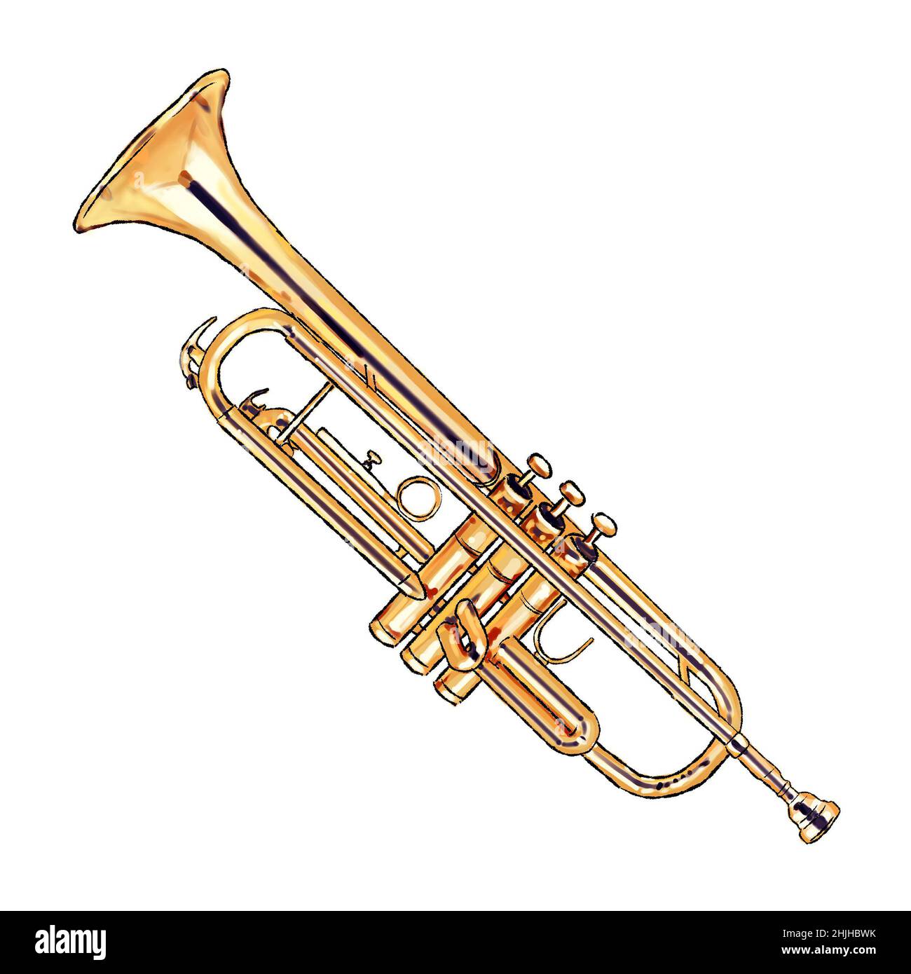 Gold trumpet isolated on white background, illustration Stock Photo - Alamy