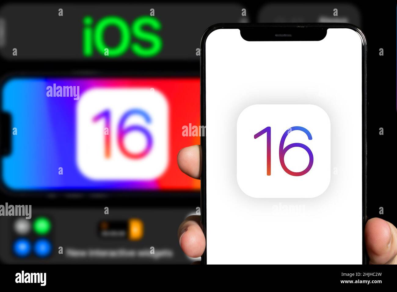 New iPhone pro with the apple installation screen with the new IOS 16 ...