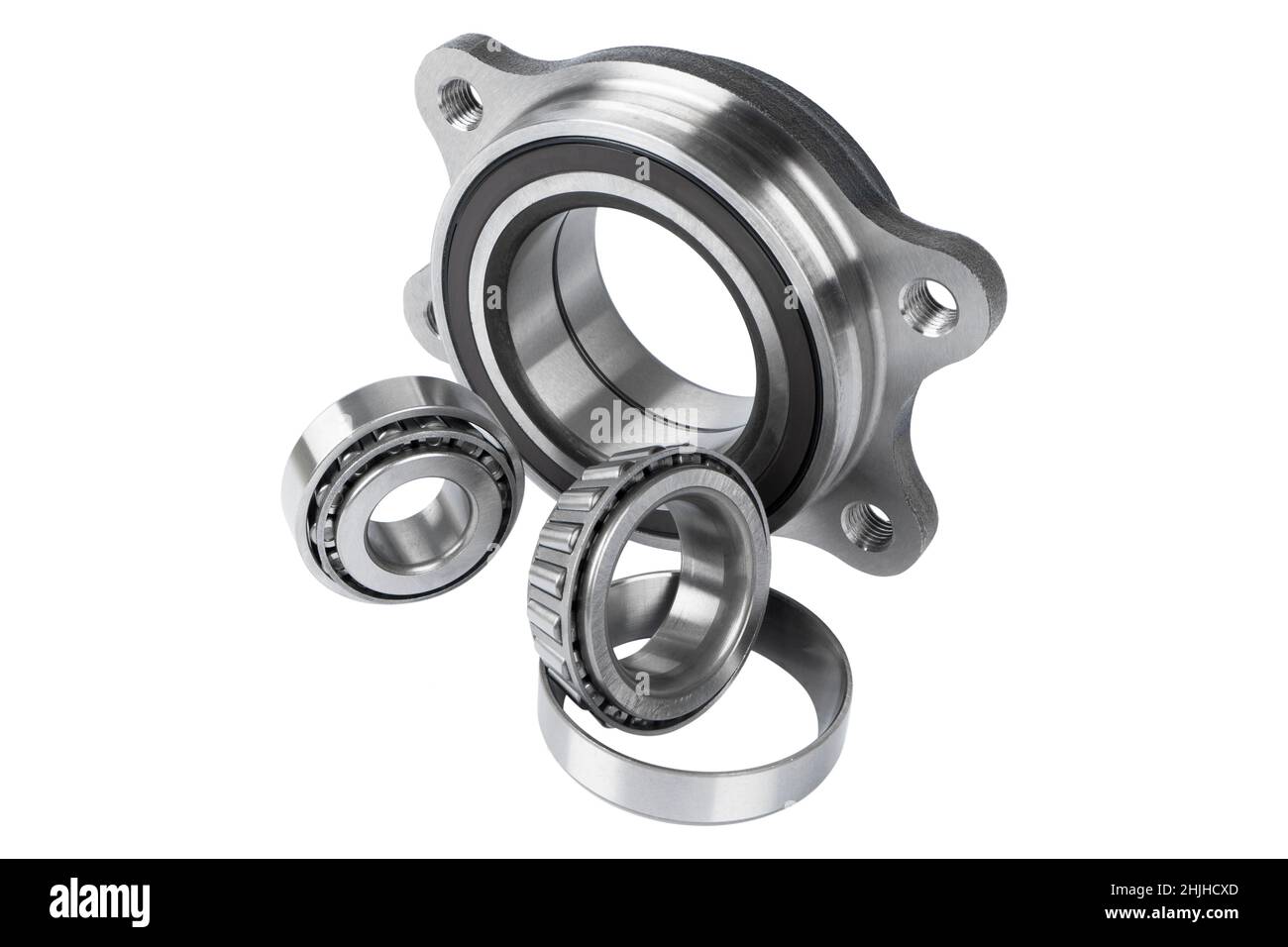 Wheel hub. Metal silver ball bearing with balls on white isolated ...