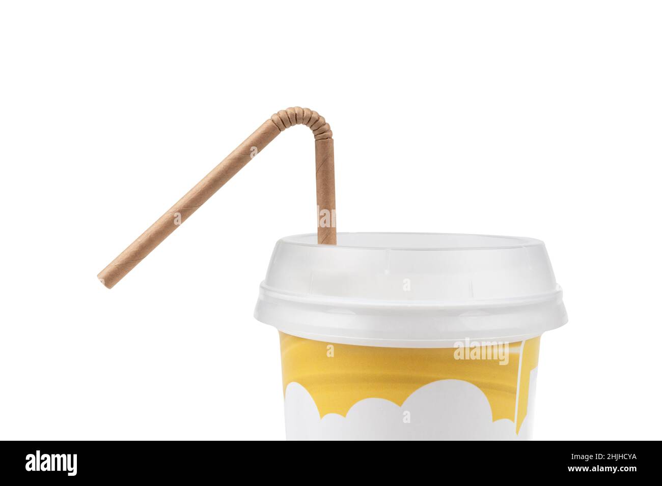 Delicious smoothie with paper straw in plastic cup isolated on white ...