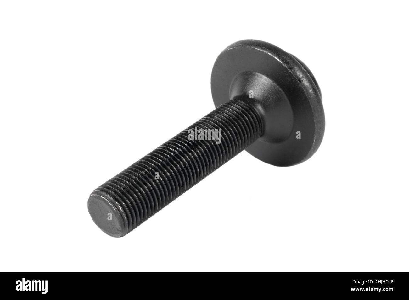 Macro shot black metal bolt isolated on white background. Chromed screw ...