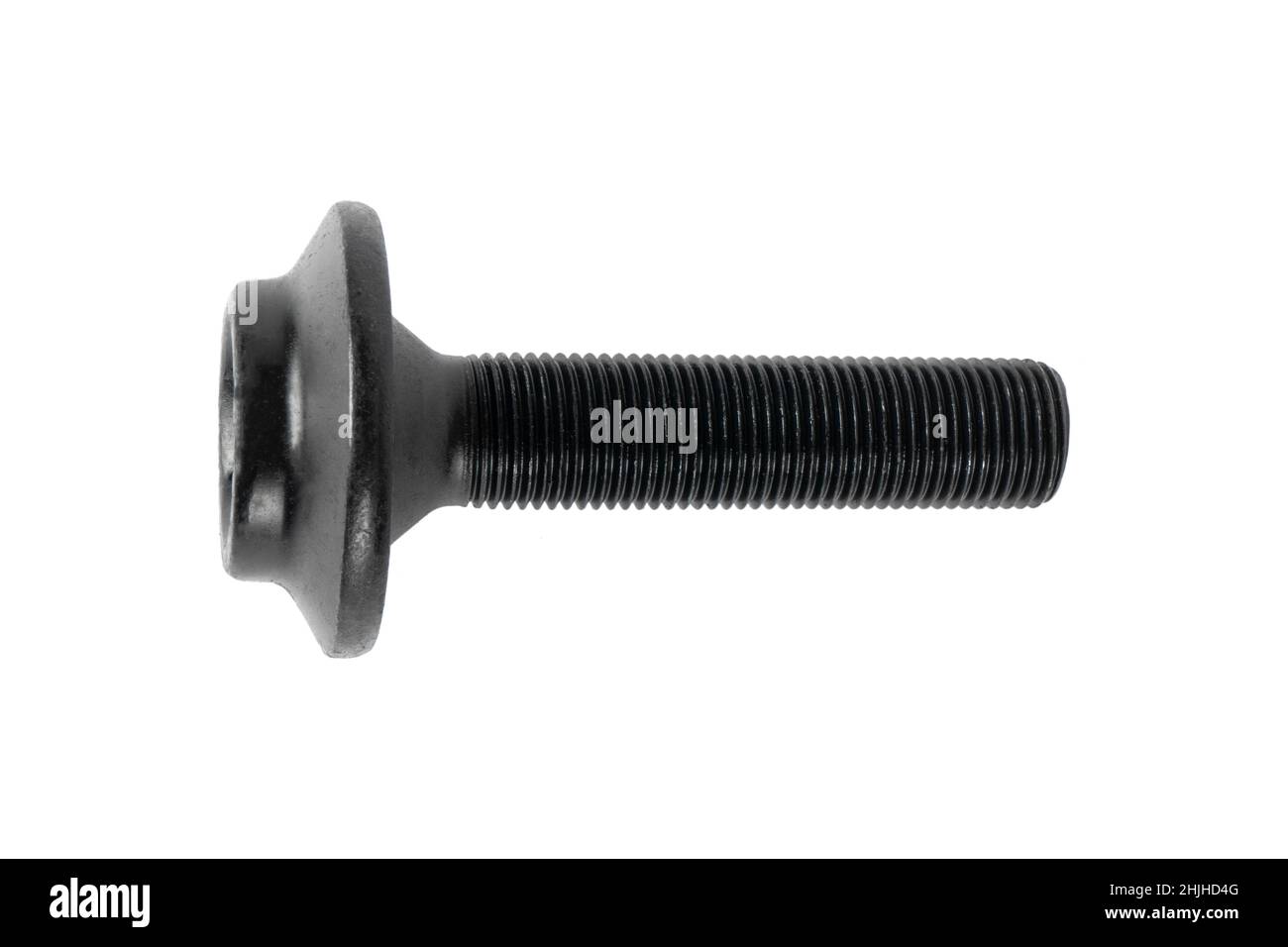 Macro shot black metal bolt isolated on white background. Chromed screw ...