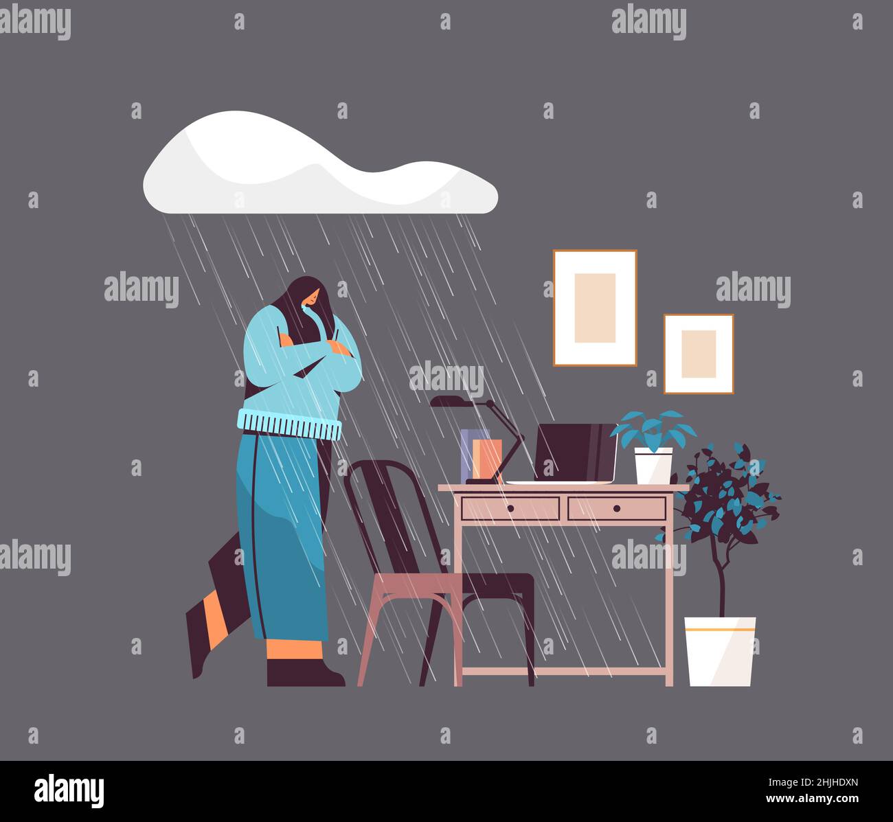 unhappy depressed businesswoman under rain cloud girl feeling desperate ...