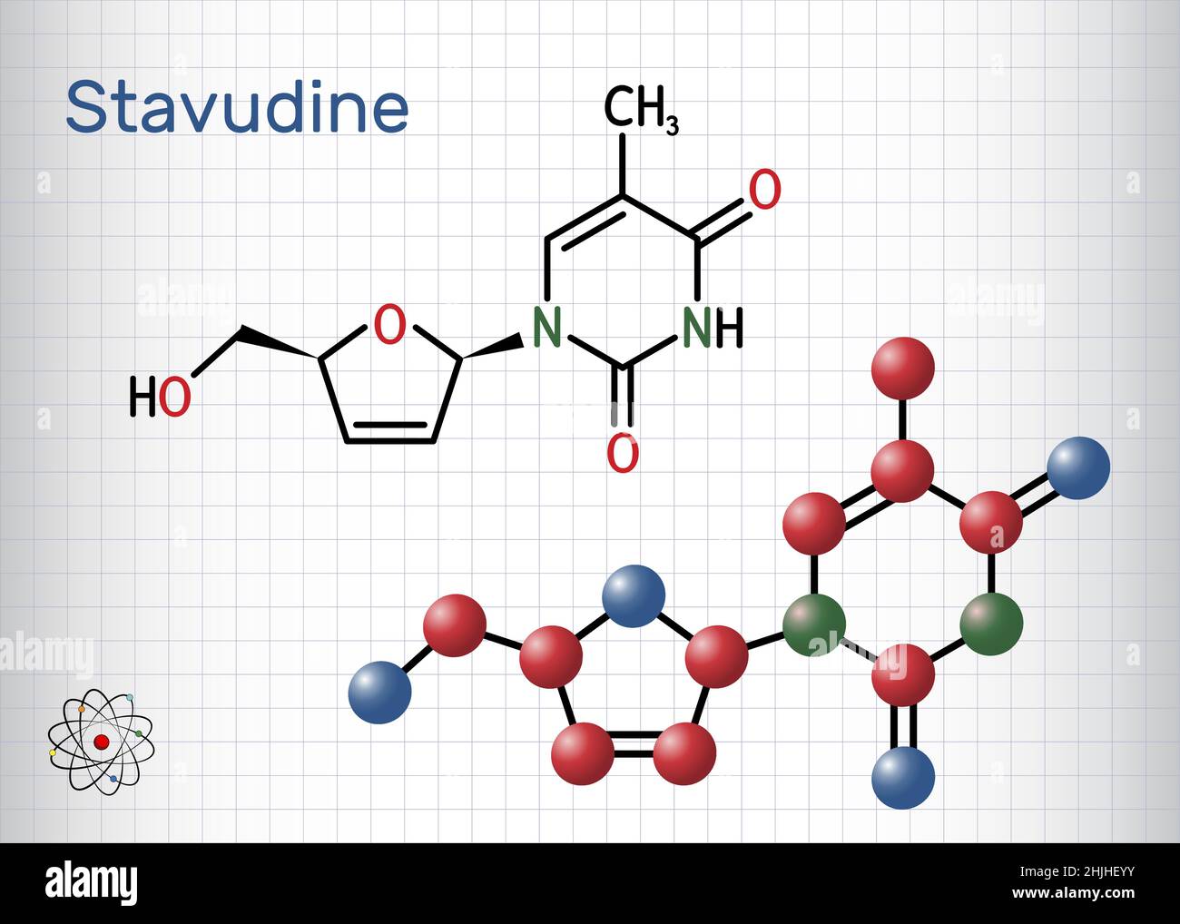 Stavudine, d4T molecule. It is dideoxynucleoside used in the treatment ...