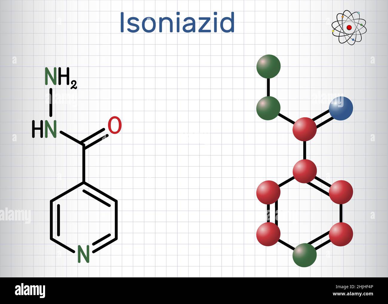 Isoniazid, isonicotinic acid hydrazide, INH molecule. It is antibiotic ...