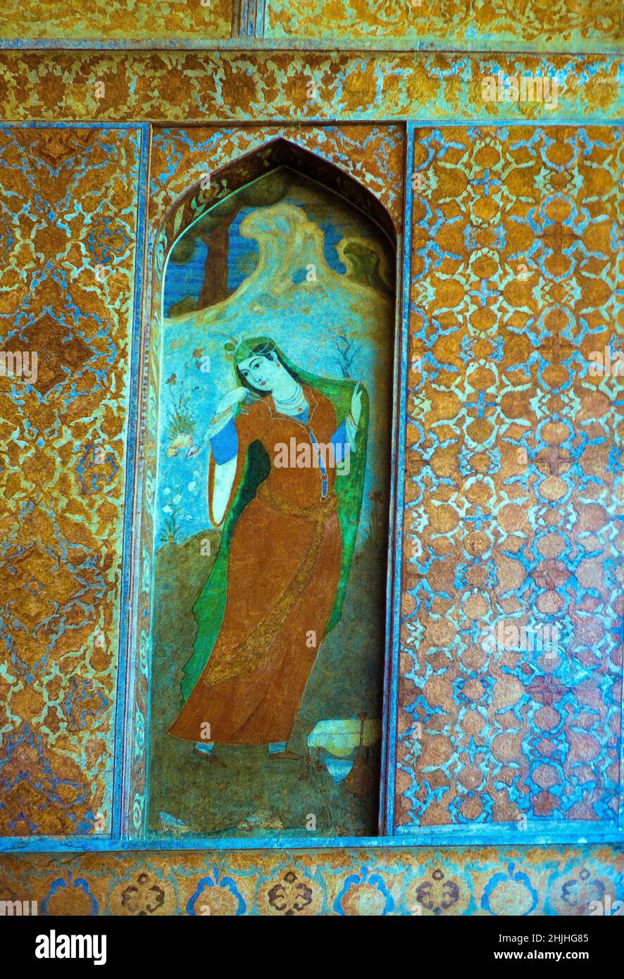 Fresco inside the 17th century Ali Qapu Palace, opposite the Sheikh ...