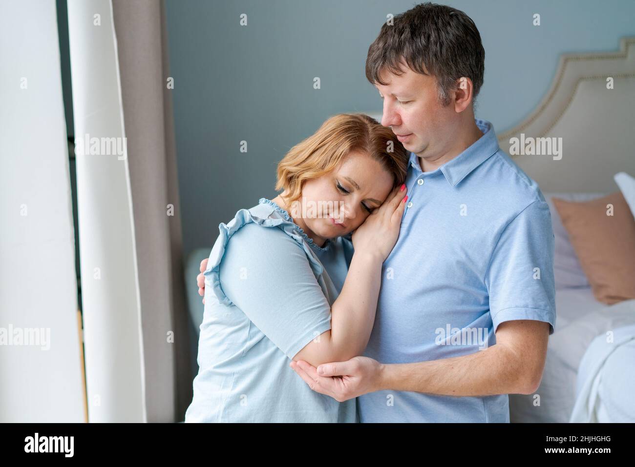 Happy time together. Smiling beautiful caucasian married couple in love ...