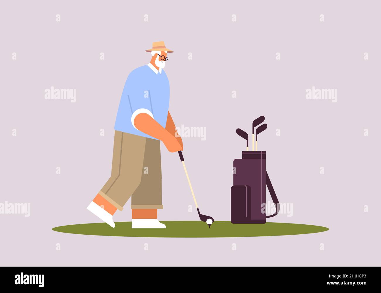 senior man playing golf aged player taking a shot active old age ...